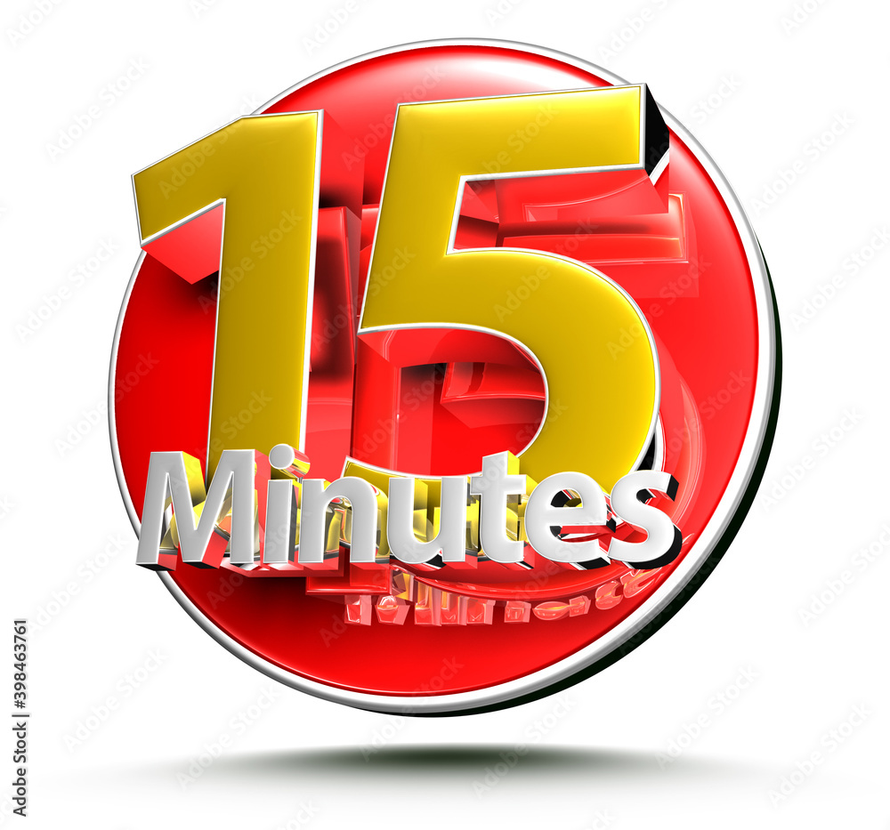 3D illustration 15 minutes isolated on a white background with clipping ...