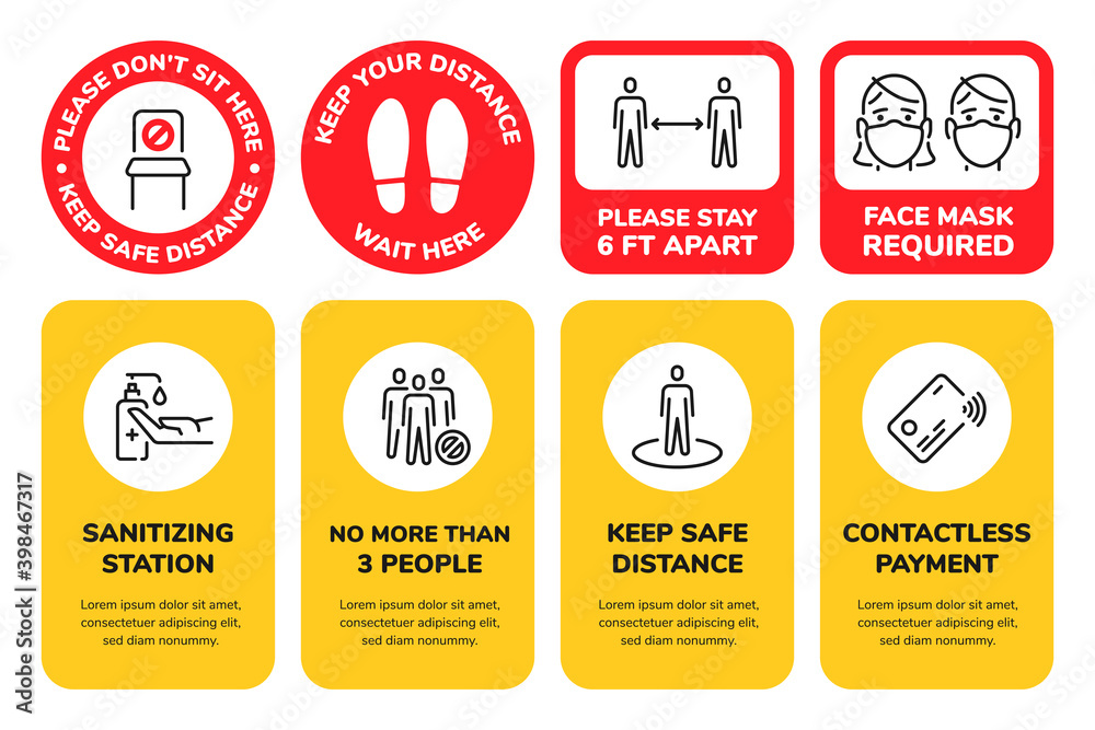 Social distancing signage. Please keep distance poster for shop or ...