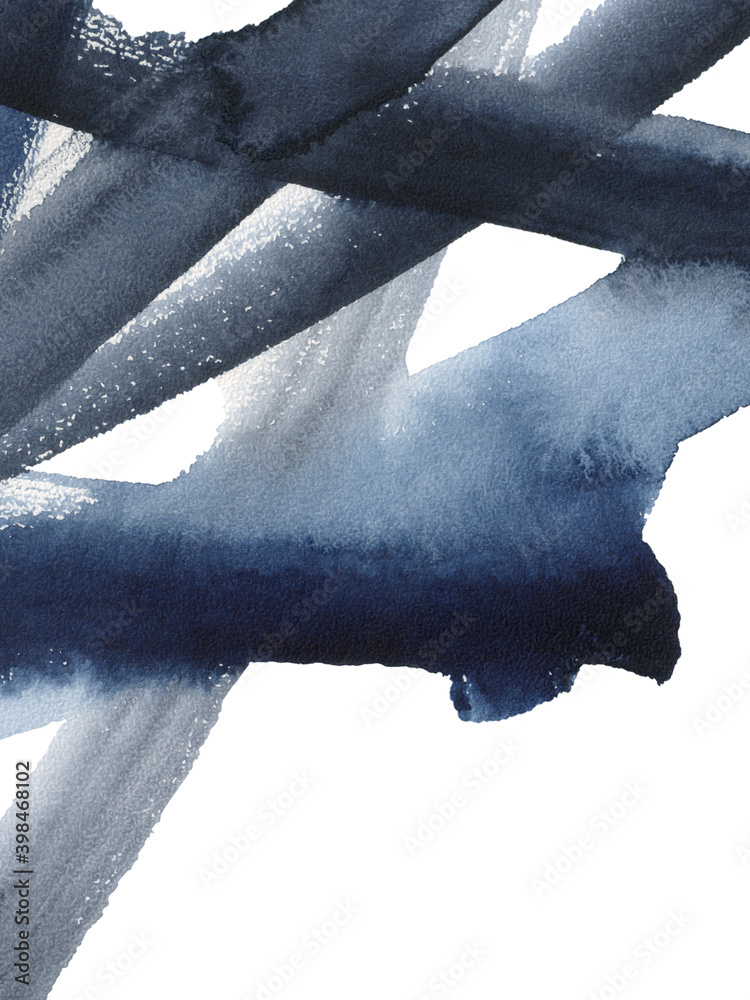 Watercolor navy blue grunge brush stroke isolated on white, hand drawn ...