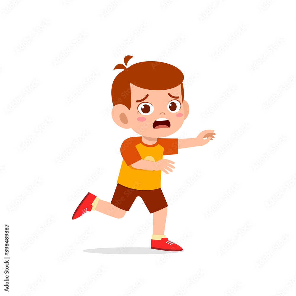 cute little kid boy scared and run expression gesture Stock Vector ...