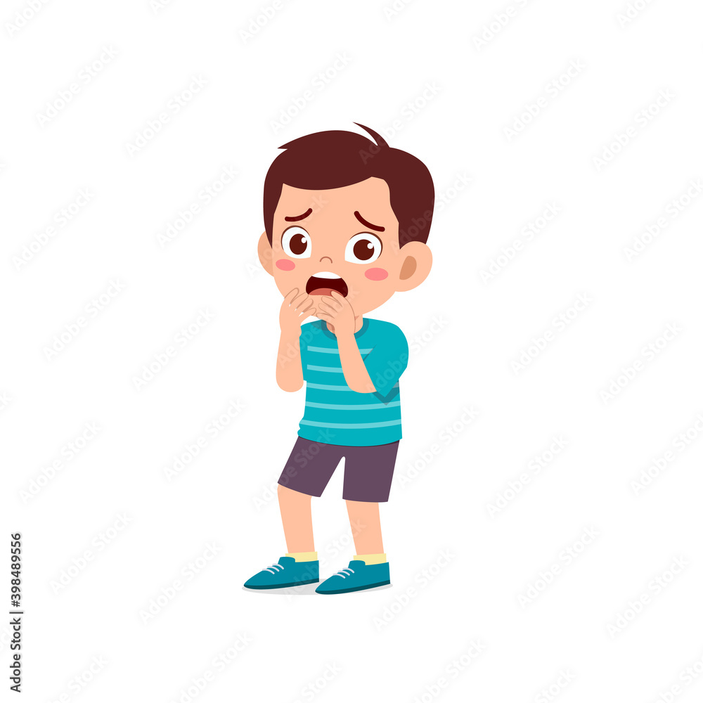 cute little kid boy feeling scared and shocked expression gesture Stock ...