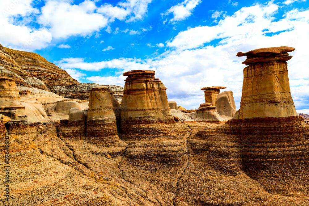 Drumheller badlands at the Dinosaur Provincial Park in Alberta, where ...