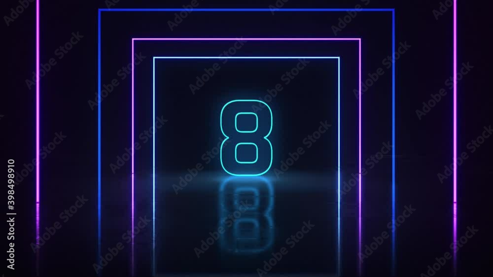 Blue Purple Square Neon Countdown 10 Seconds Beautiful Outline Retro ...