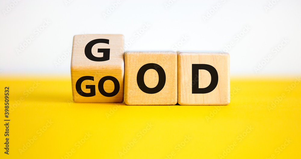 God is good symbol. Turned a cube with words 'God is good'. Beautiful ...