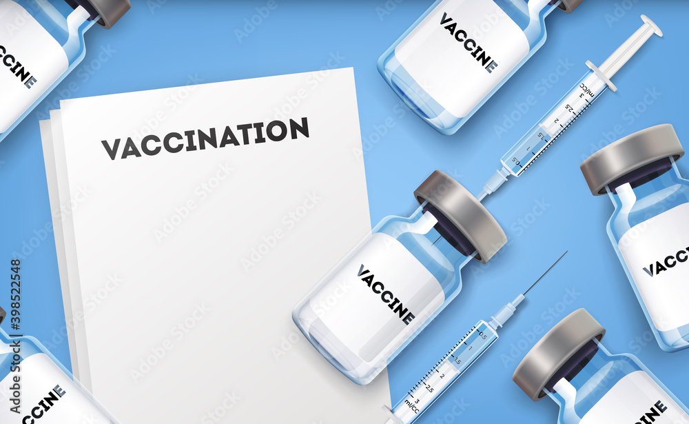 Vaccination background template. Vaccine shot, syringe injection and ...