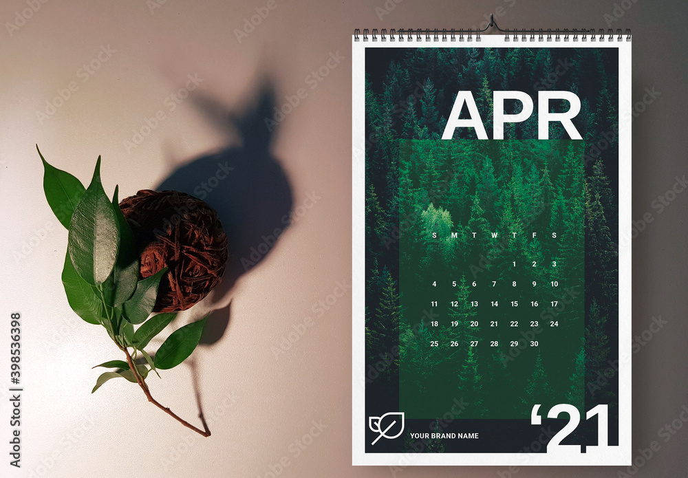Green Wall Calendar Layout Stock Template | Adobe Stock