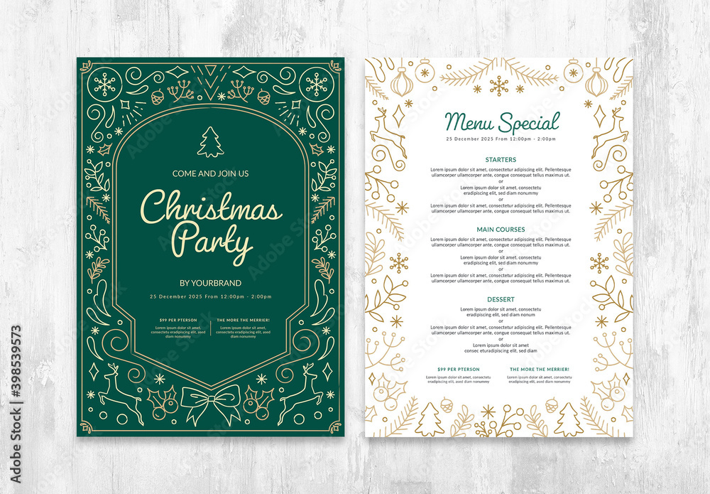 Christmas Menu Poster Flyer Layout with Ornate Festive Illustrations ...