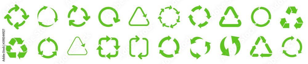 Biodegradable, compostable, recyclable icon set. Set of green arrow recycle. Mega set of recycle ...