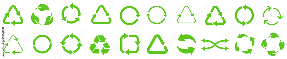 Vetor de Biodegradable, compostable, recyclable icon set. Set of green arrow recycle. Mega set ...
