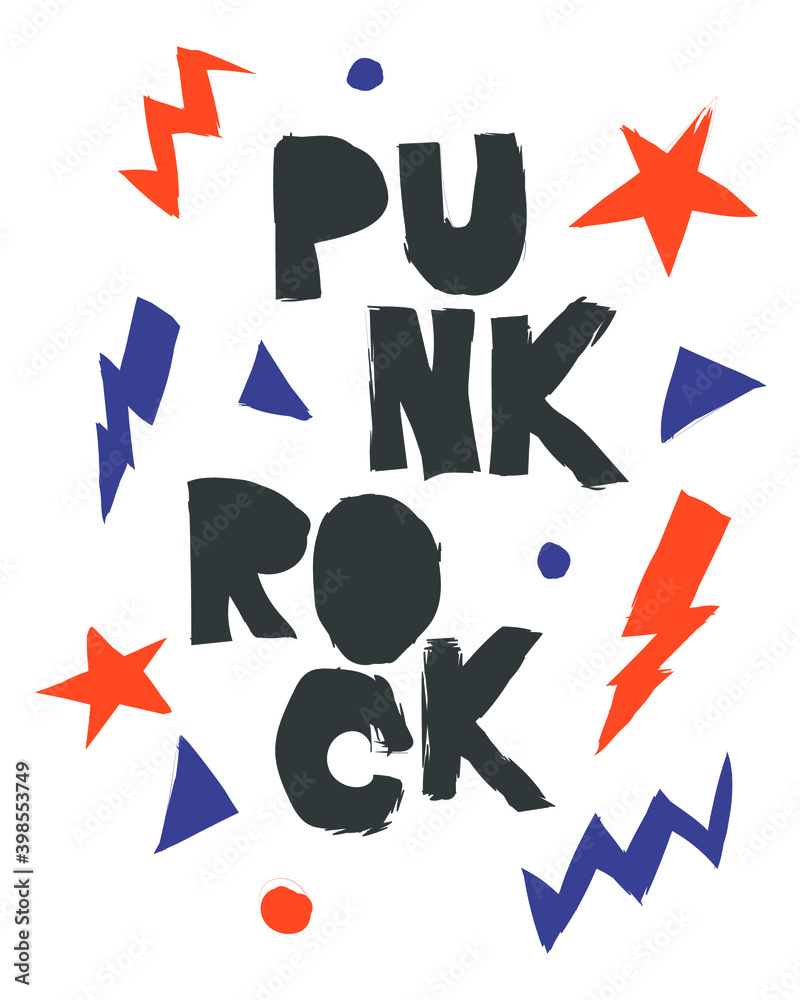 Punk rock music set. Shapes and symbols, words and design elements on ...