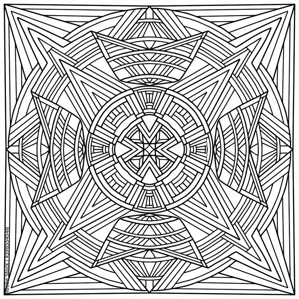 abstract ornaments forming a square mandala drawn on a white background ...