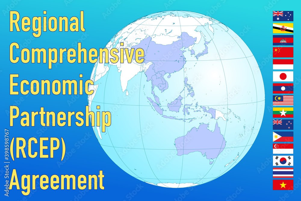 Regional Comprehensive Economic Partnership, RCEP map in the globe with ...