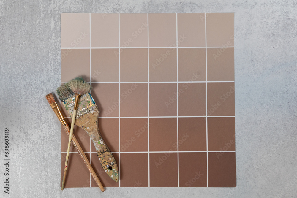 Light and dark shades of brown color swatches color charts flat lay ...