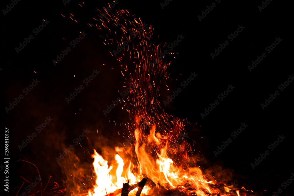 Fire flames on black background. fire burst texture for banner backdrop ...