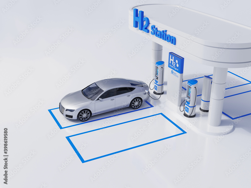 Hydrogen fuel car charging station white color visual concept design ...