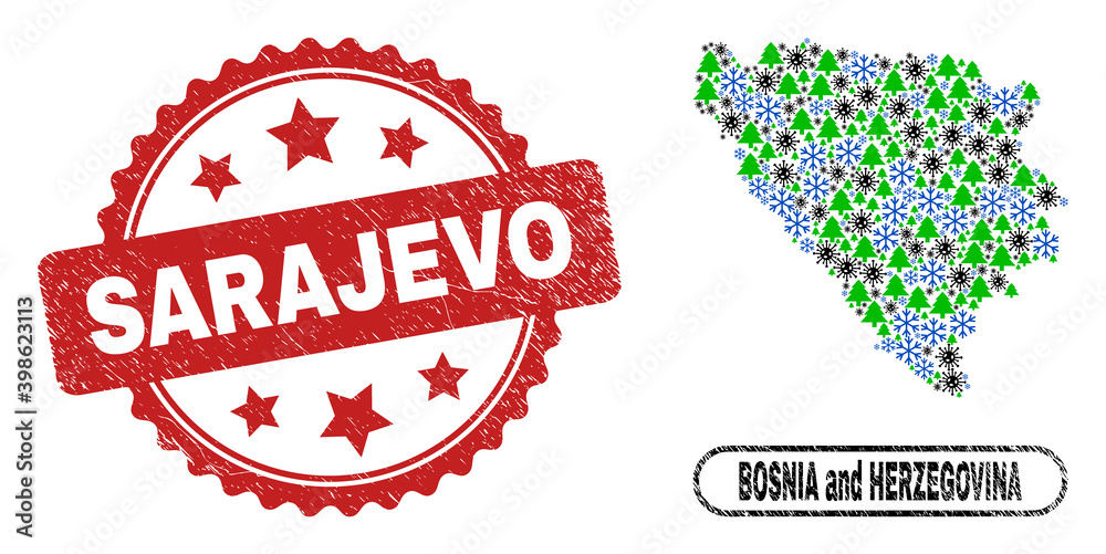 Vector Covid New Year composition Bosnia and Herzegovina map and ...