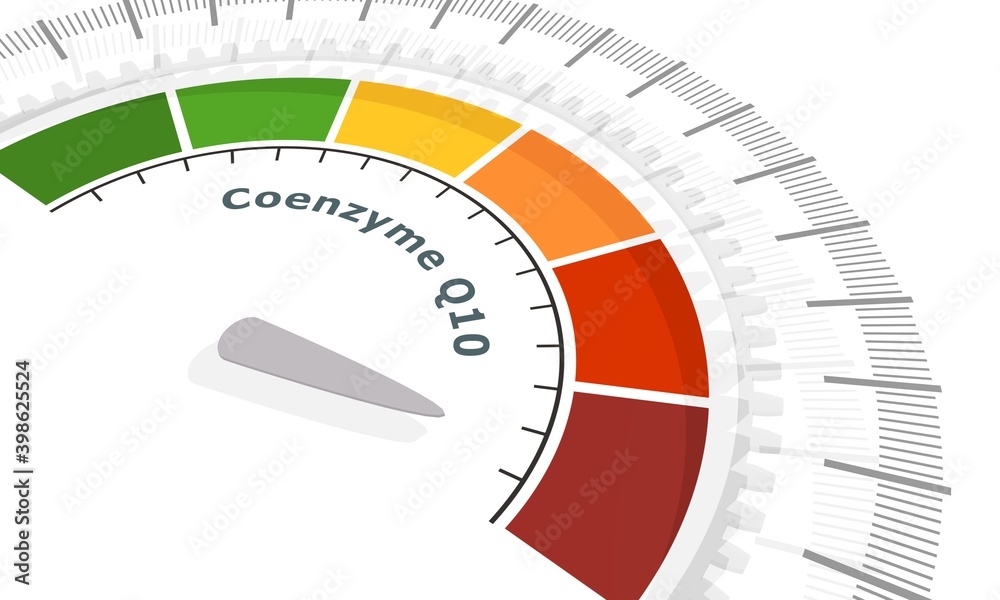 Scale with arrow. The Coenzyme Q10 measuring device. Sign tachometer ...