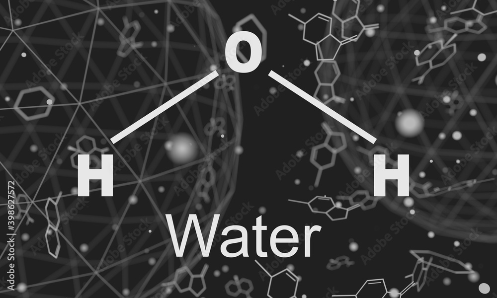 Water natural inorganic compound. Water molecular structure. Lines and ...