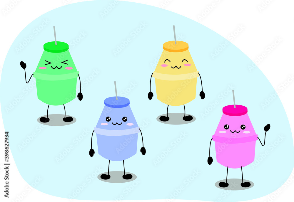 set of bottle characters. colorful plastic fermented milk bottle cute ...