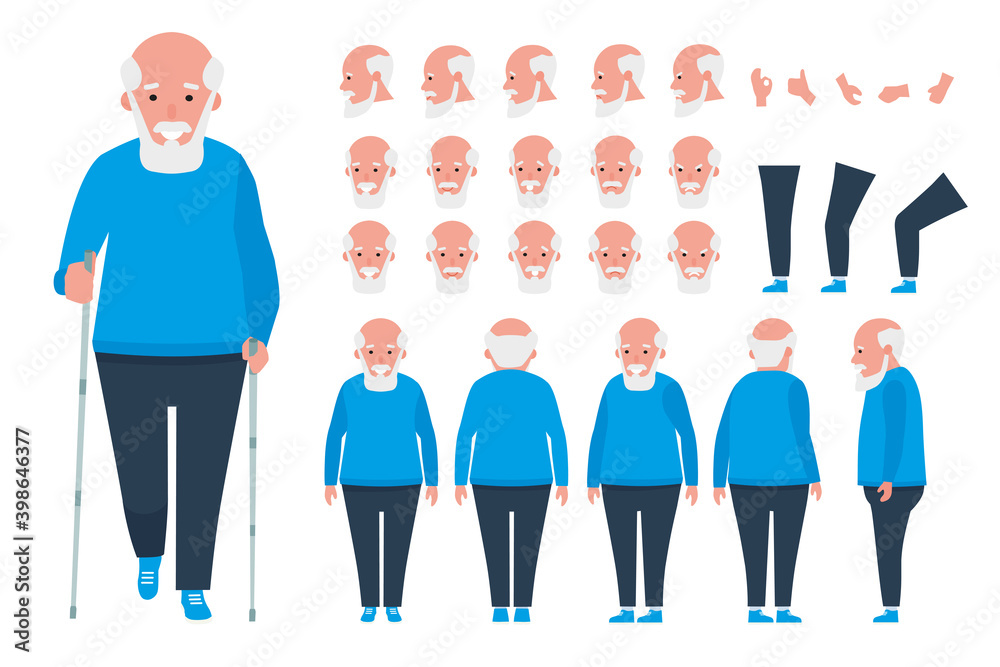 Old man character constructor, creation set. Different grandfather ...