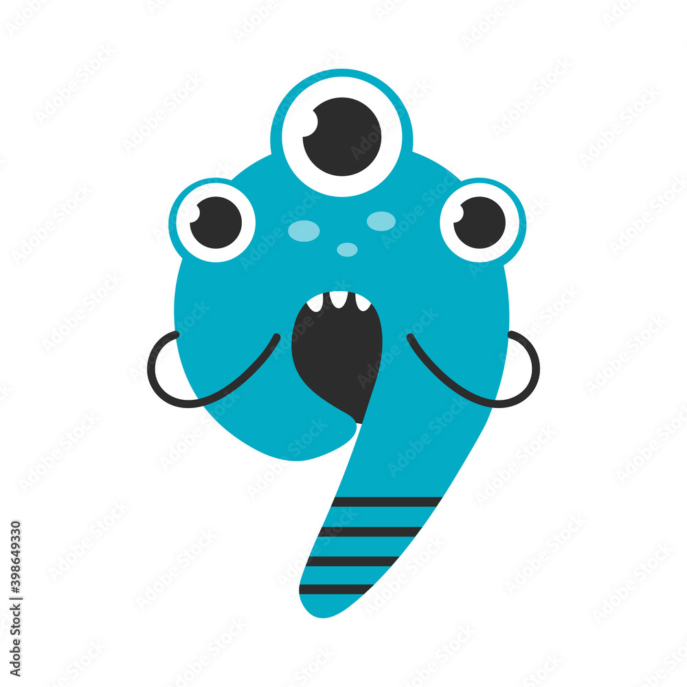 Number Nine Cute Monster, Funny Fantasy Creature Character, 9 Numeral ...