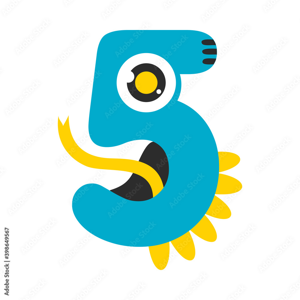 Number Five Cute Monster, Funny Fantasy Alien Character, Mathematics ...