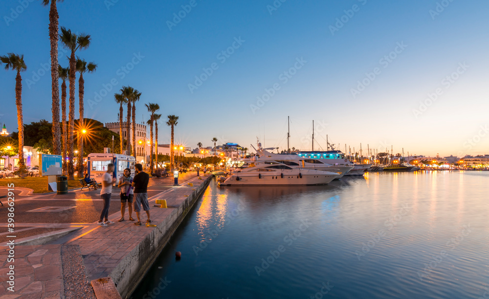 Kos Town Harbour night view in Kos Island. Kos Island is populer ...