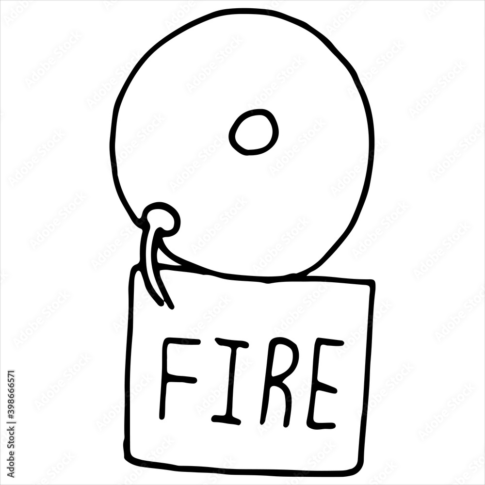 fire alarm for danger warning, doodle style vector element, black ...