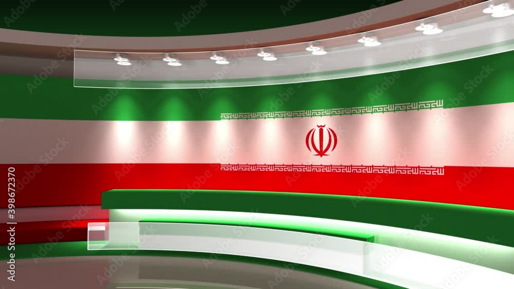 TV studio. Iran. Iranian flag studio. Iranian flag background. News ...