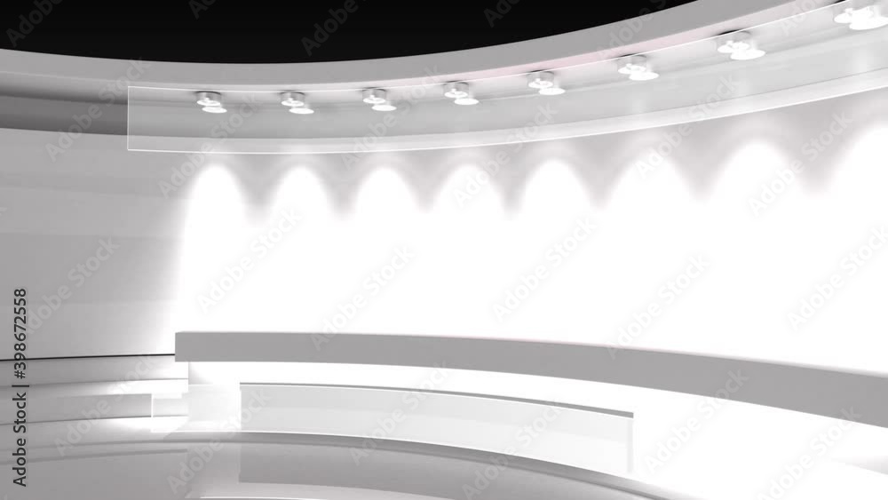 TV studio. Loop animation. White studio. White background. Backdrop for ...