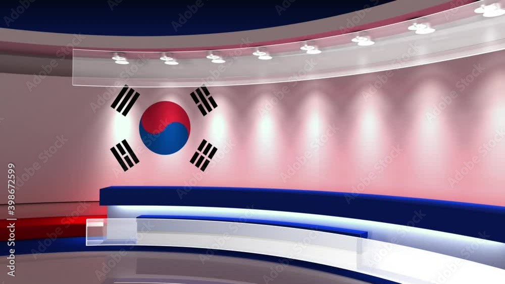 TV studio. South Korea flag studio. South Korea flag background. News ...