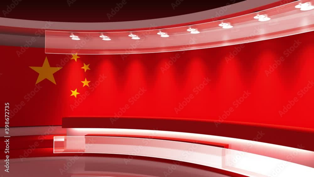 Vidéo Stock TV studio. China flag studio. China flag background. News ...