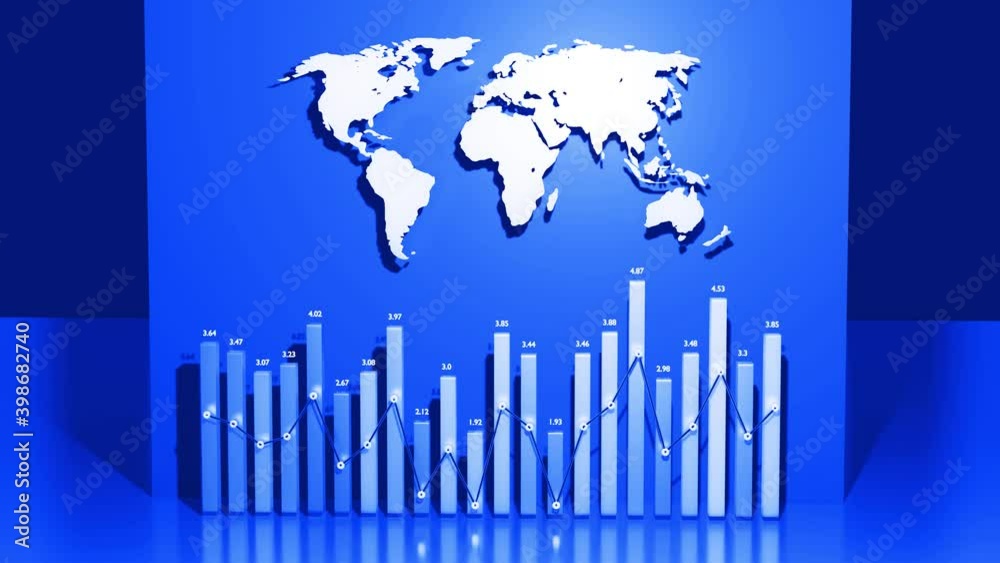abstract beautiful columns form graph and with the world map form an ...