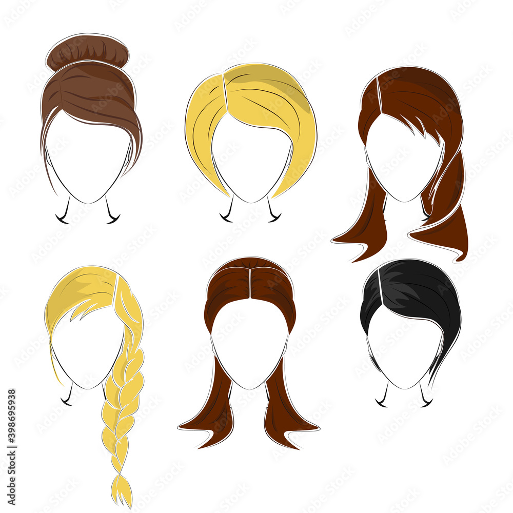 Beautiful female hairstyle. Different models of fashionable haircuts ...