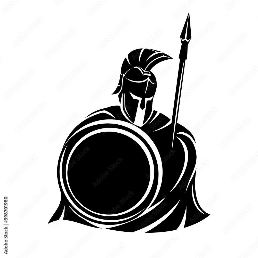 Spartan sign with spear and shield on a white background. Stock Vector ...