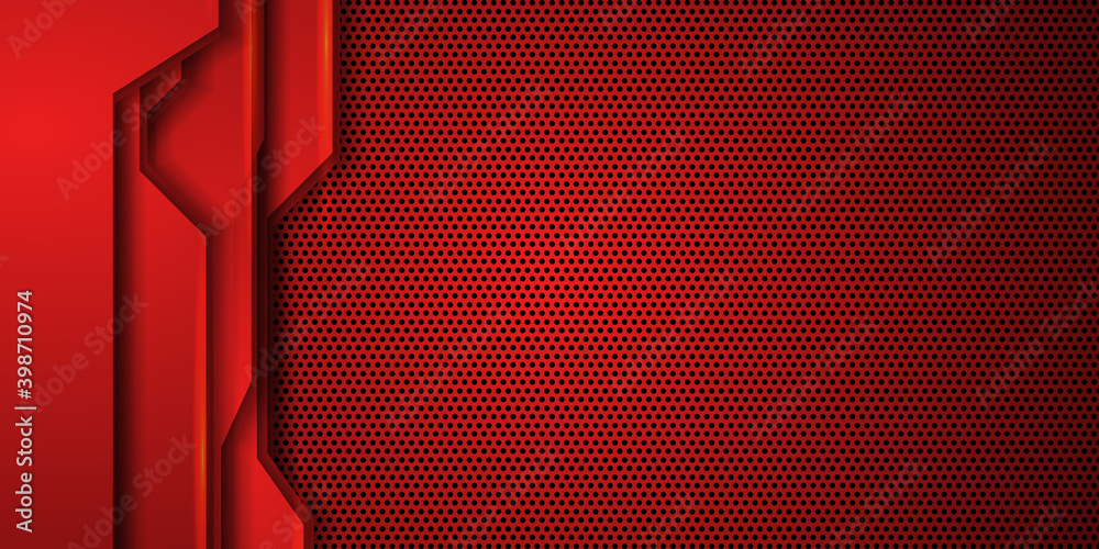 Abstract red metal background with hot glow element and robotic ...