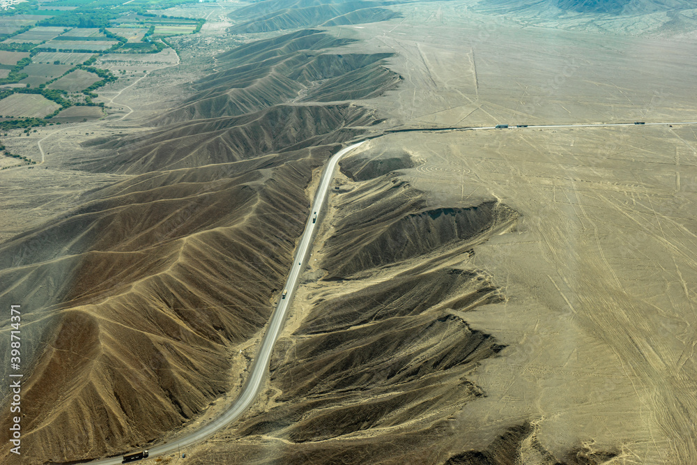Peru, Nazca, Landscape and Nazca lines seen from an airplane Stock ...