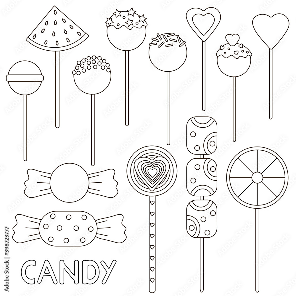 Candy coloring page. Candies set. Stock Vector | Adobe Stock