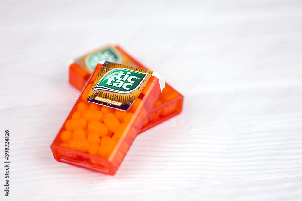Tic tac drops with orange flavour. Tic tacs are manufactured by Italian ...