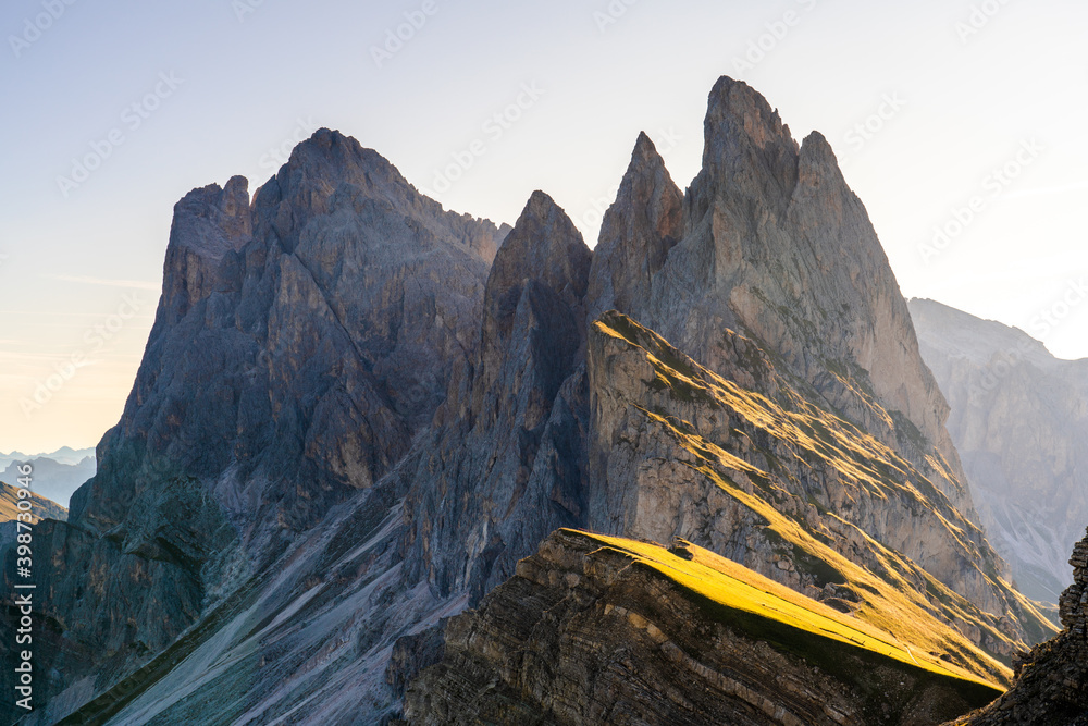 Amazing morning view of Seceda peak in Dolomites Alps, South Tyrol ...