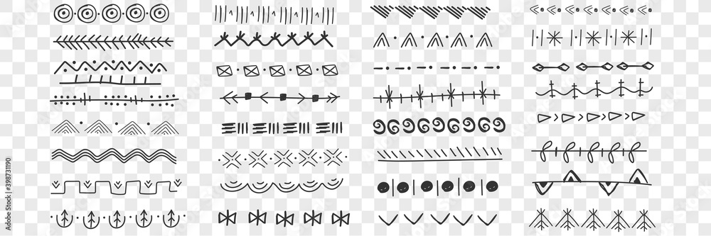 Vintage lines and symbols doodle set. Collection of hand drawn lines ...