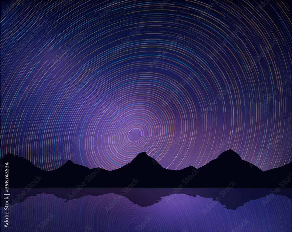 Vector background with realistic night landscape. Night sky with stars ...