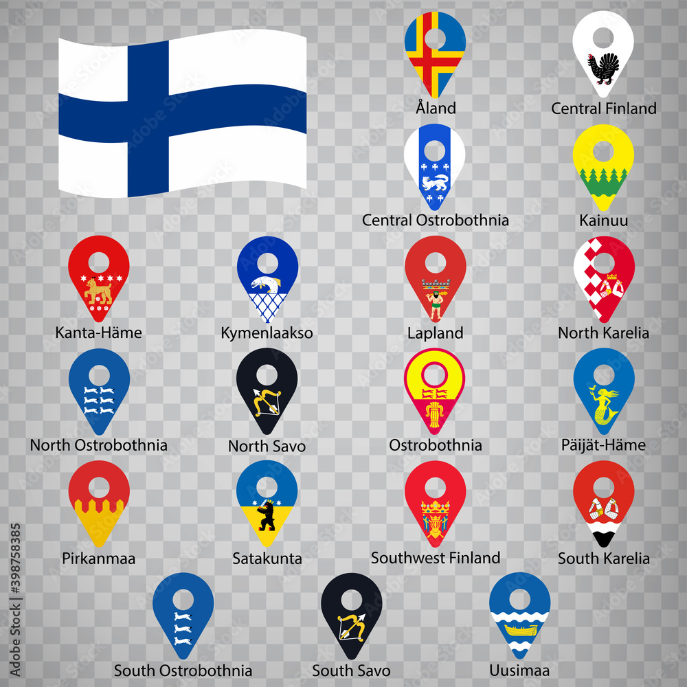Nineteen flags the Regions of Finland - alphabetical order with name ...