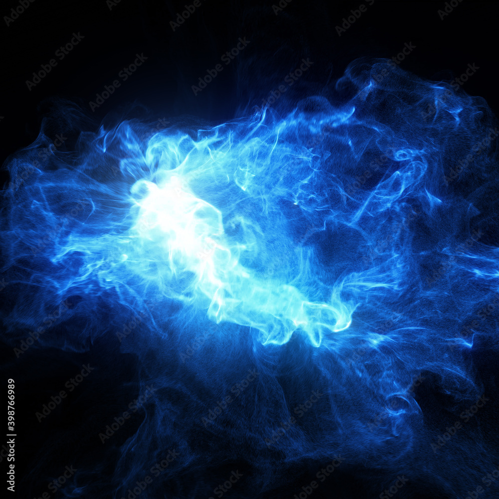 Abstract background. Blue flames and smoke, fluid effect. Blue flowing ...