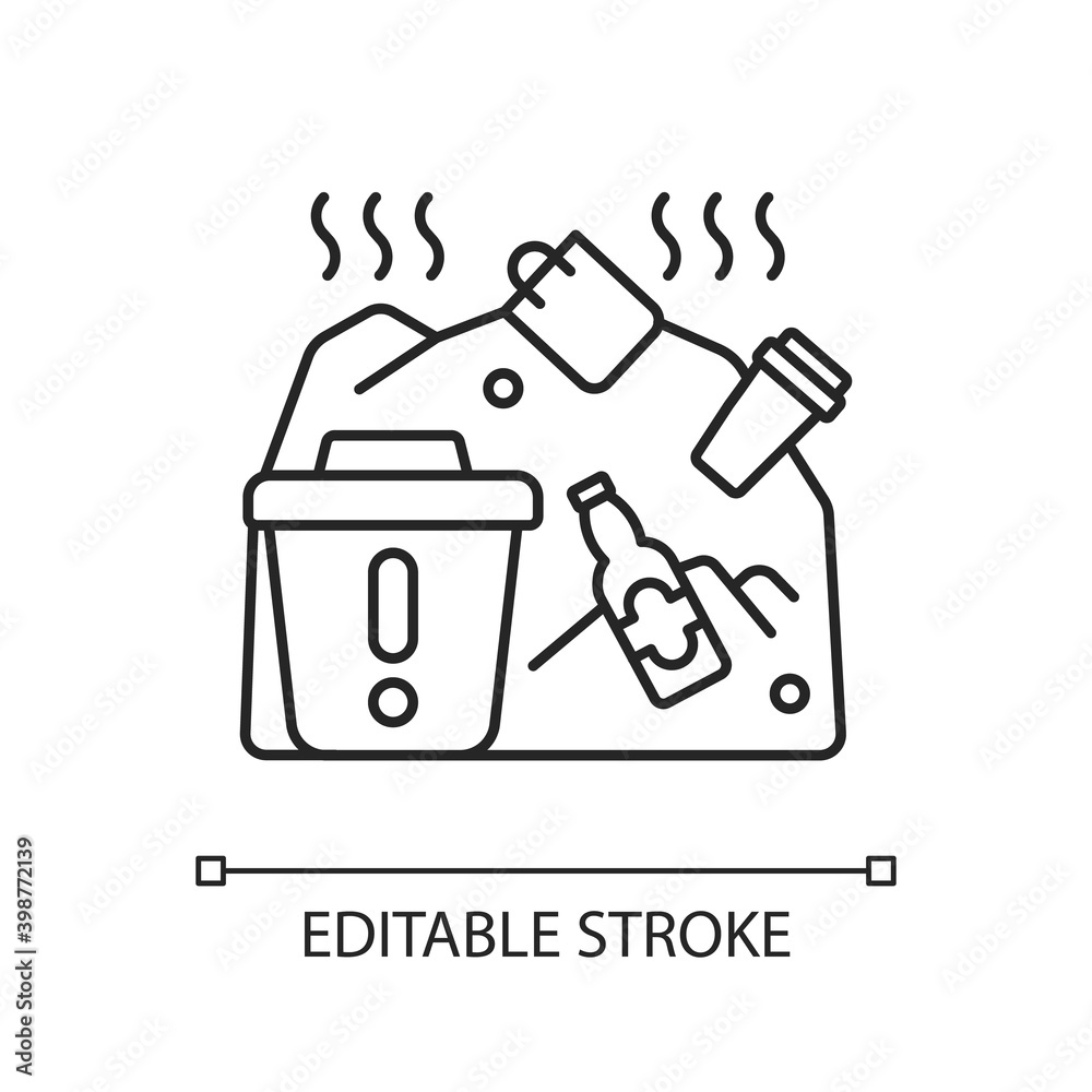 Solid waste linear icon. Waste type consisting of everyday items that ...
