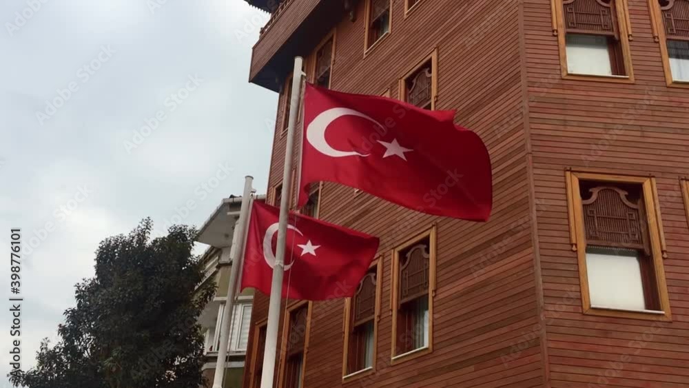 National flag of Turkey with white star and crescent on red background ...