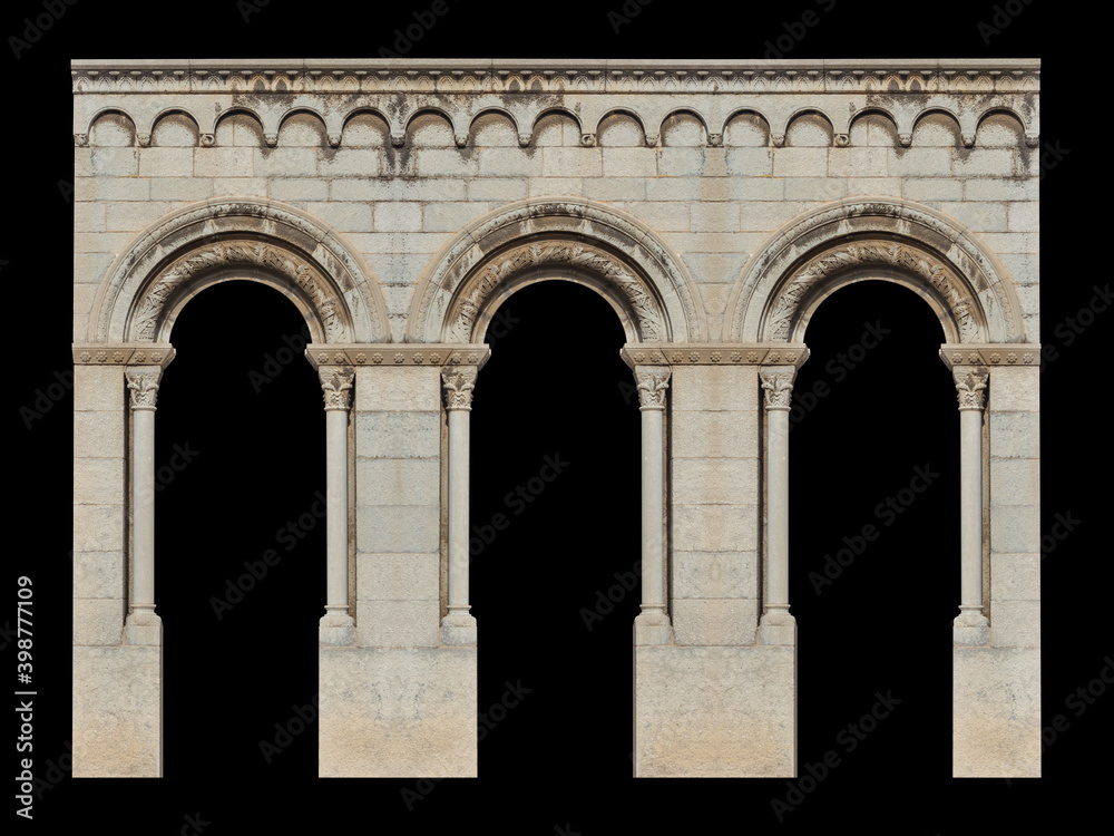Elements of the architecture of buildings, ancient arches and columns ...