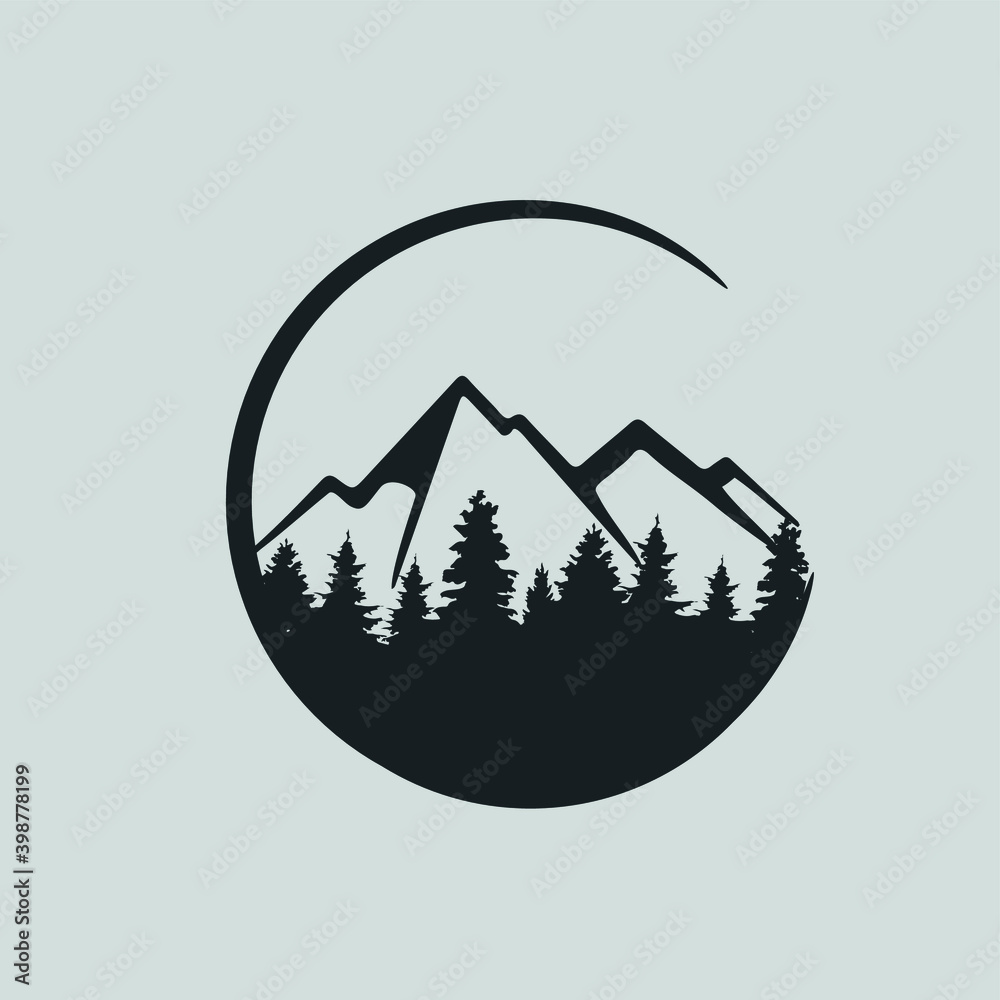 circle shape mountain forest silhouette Stock Vector | Adobe Stock