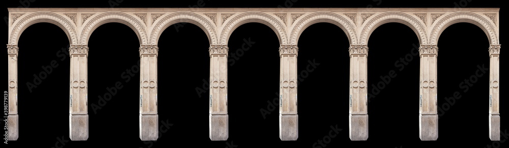Elements of architectural decorations of buildings, arches and columns ...