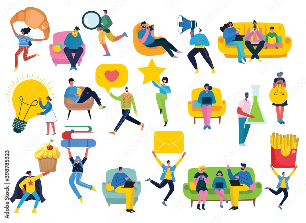 Vector illustration backgrounds in flat design of group people doing ...
